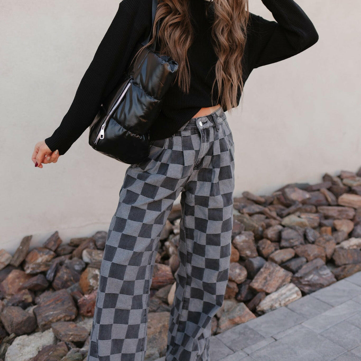 Hot to Go Checked Denim Jeans – Wide Leg Boutique Denim | Krush Kandy ...