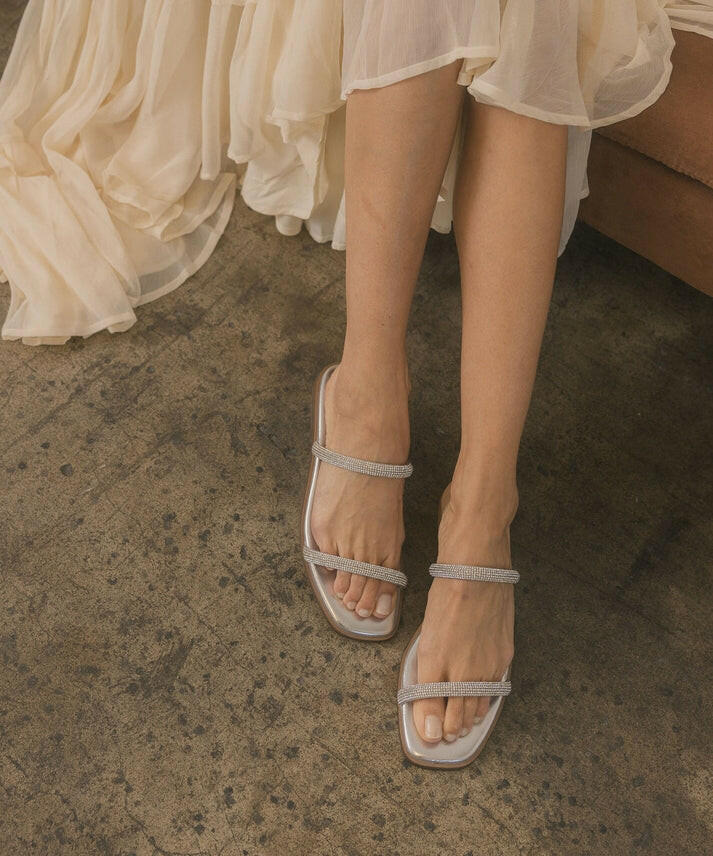 Satin Lined Rhinestone Strappy Flat Sandal | Krush Kandy Boutique