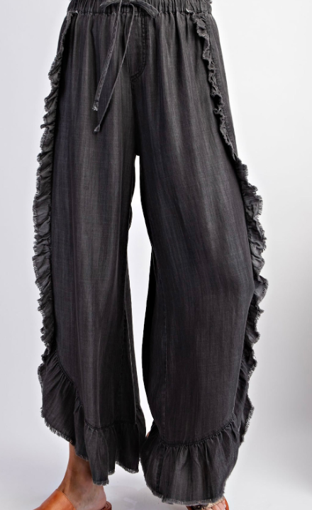 Denim Pants with Frill Trim - Wide Leg Style – Krush Kandy