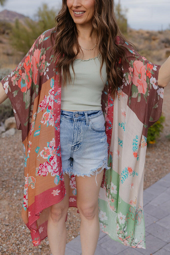 Patchwork Multi Kimono in Earthy Tones
